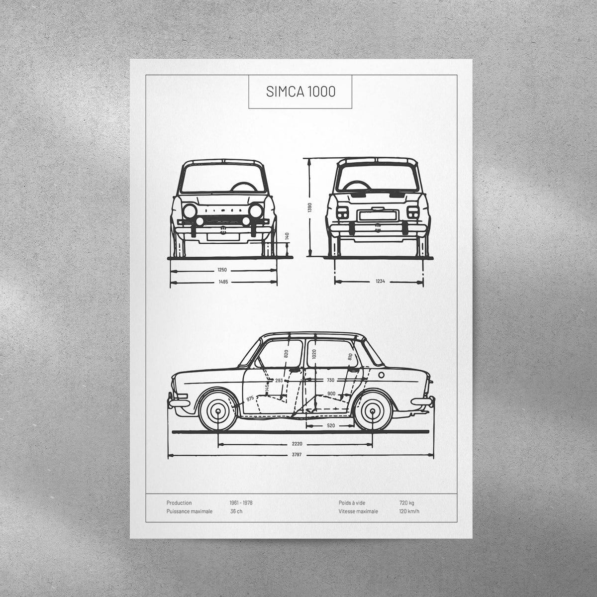 Affiche brevet vintage - SIMCA 1000 – Cartopolo
